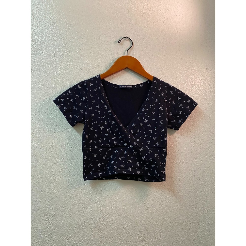Brandy Melville Navy Blue Floral Cropped Top Size S - Gem